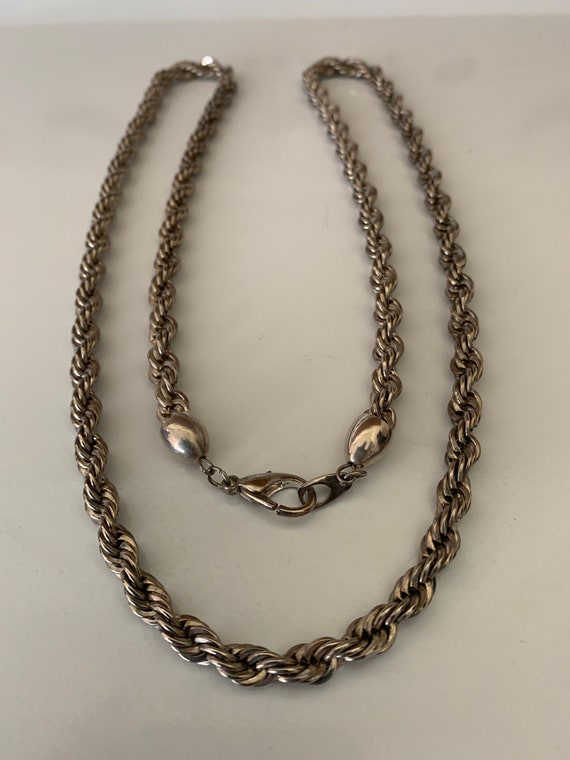 Large chunky twisted silver tone decorative rope chai… - Gem