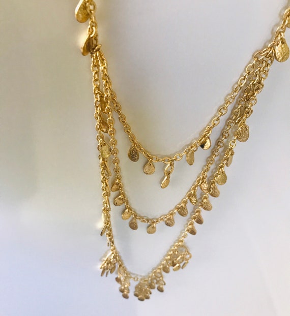Triple Layered Gold Tone Swag Chain Necklace With Gol… - Gem