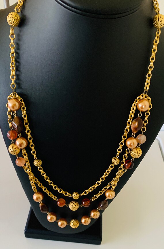 Swag Three Layer Faux Stone Faux Gold Pearl and Gold … - Gem