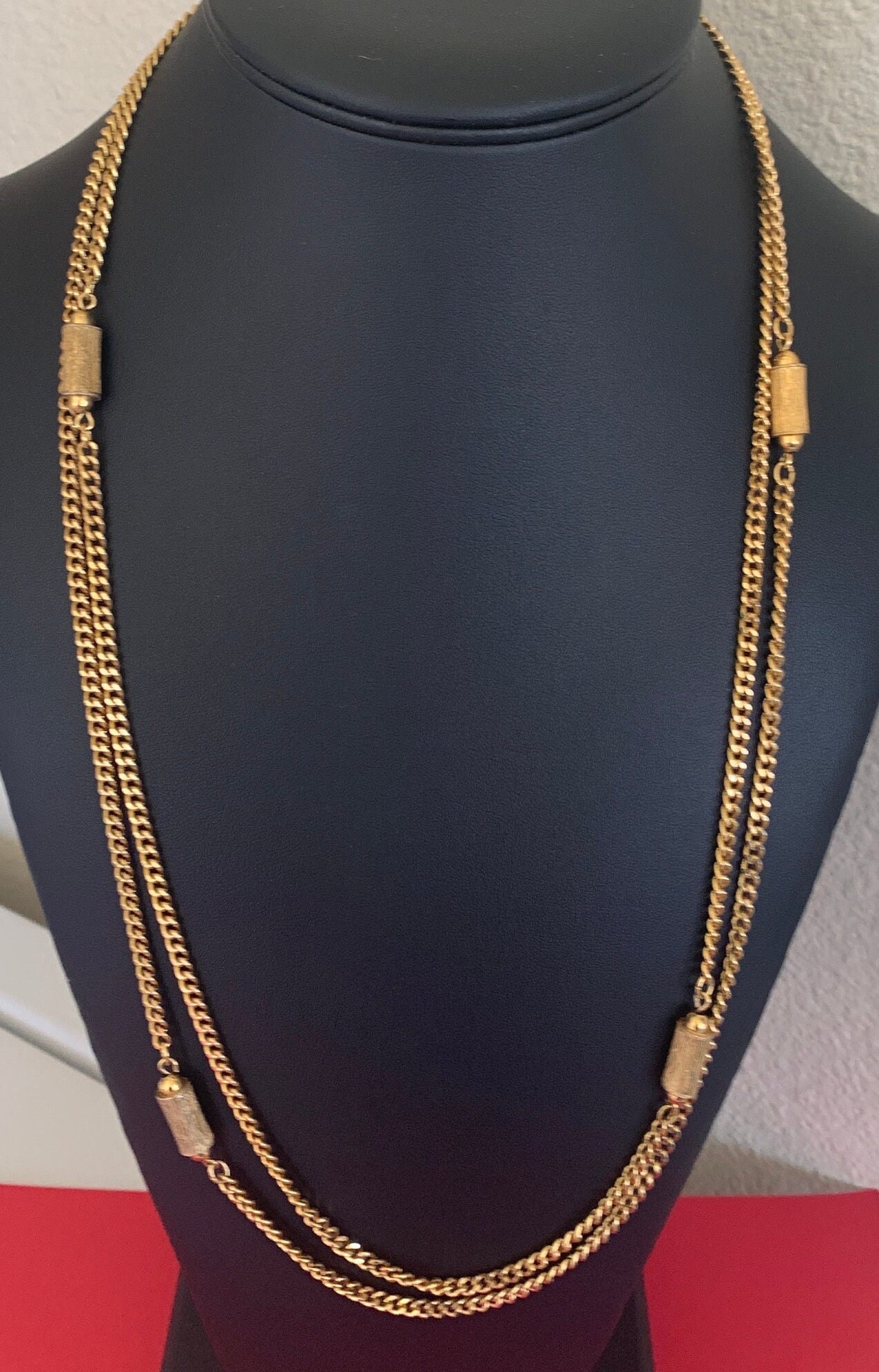 Classic Monet Long Decorative Gold Brushed Link and Chain Necklace - Etsy
