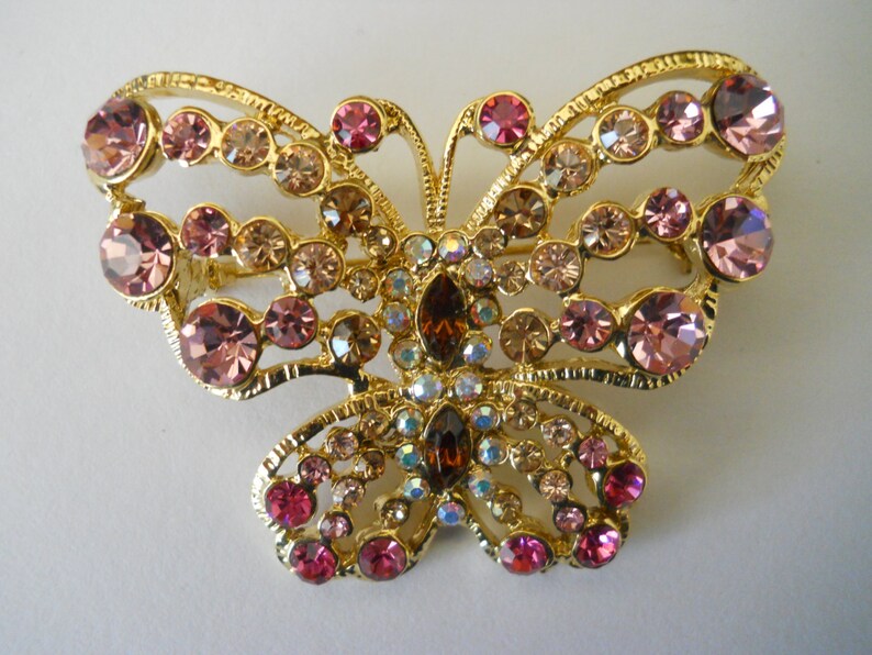 Pink Butterfly Vintage Rhinestone Butterfly Pin With Pink - Etsy