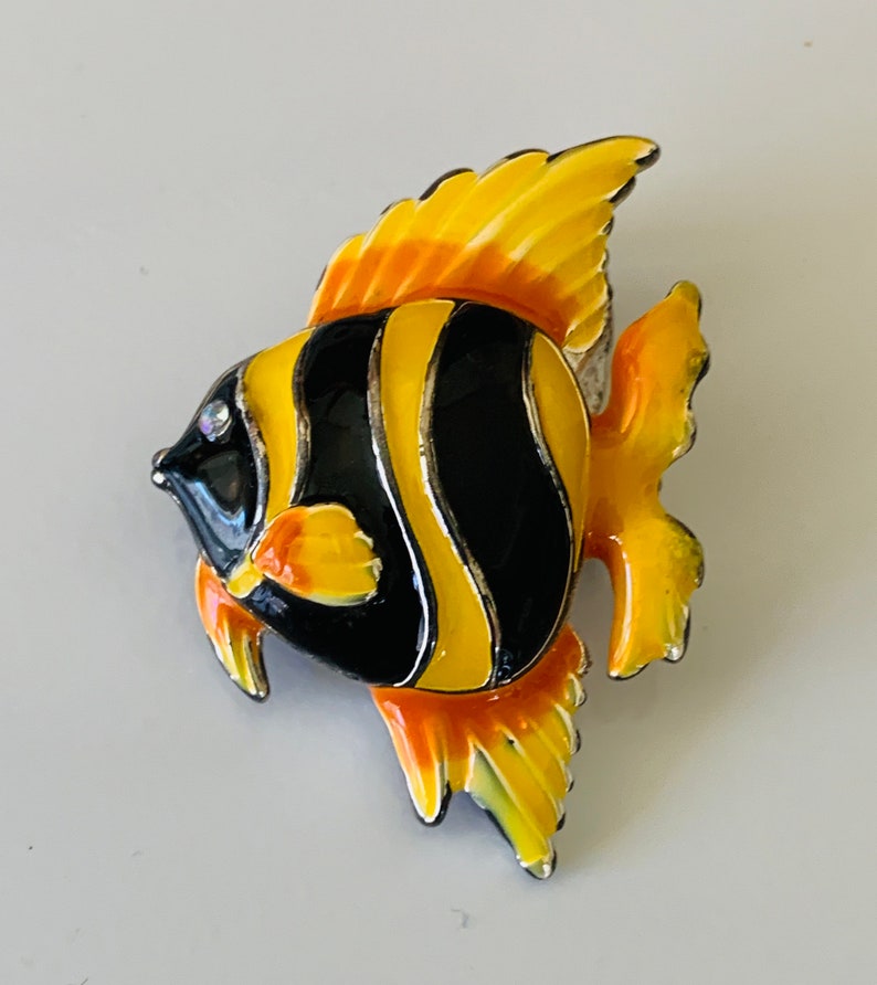 Bright Yellow and Black Striped Angel Fish Pin Pendant | Etsy