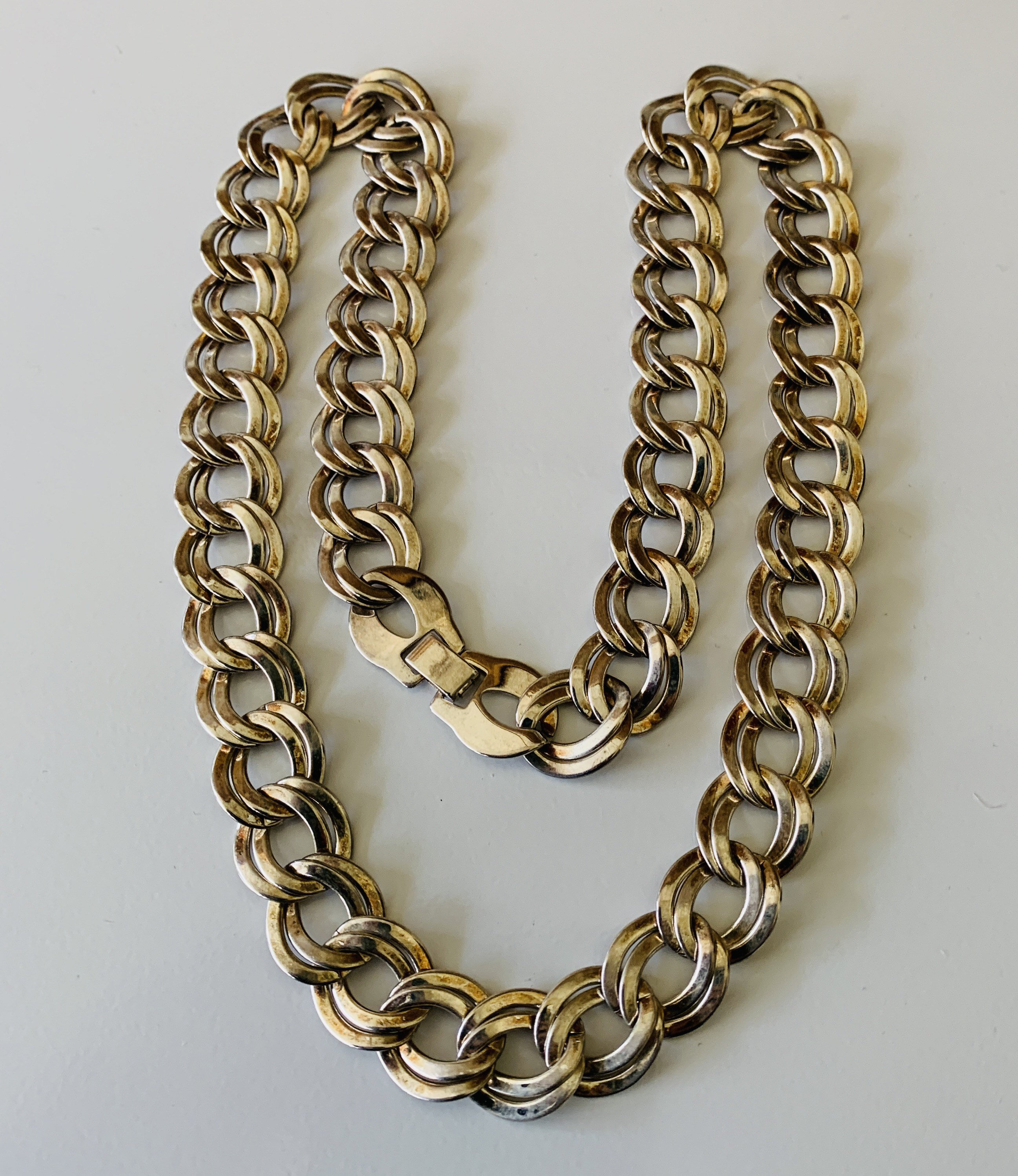 Long Silver Tone Double Link Chain Necklace With Clip Clasp Closure - Etsy