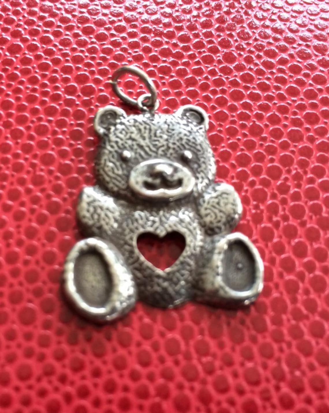 Vintage Sterling Silver Teddy Bear Pendant With Heart | Etsy