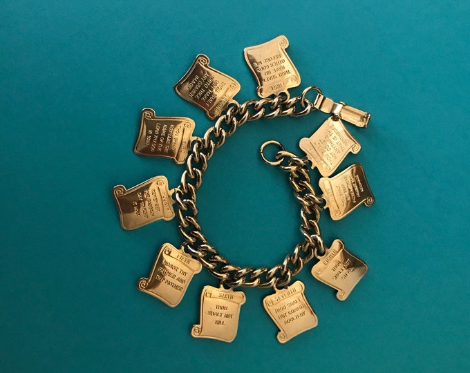 Vintage Gold Tone Ten Commandments Charm Bracelet - Etsy