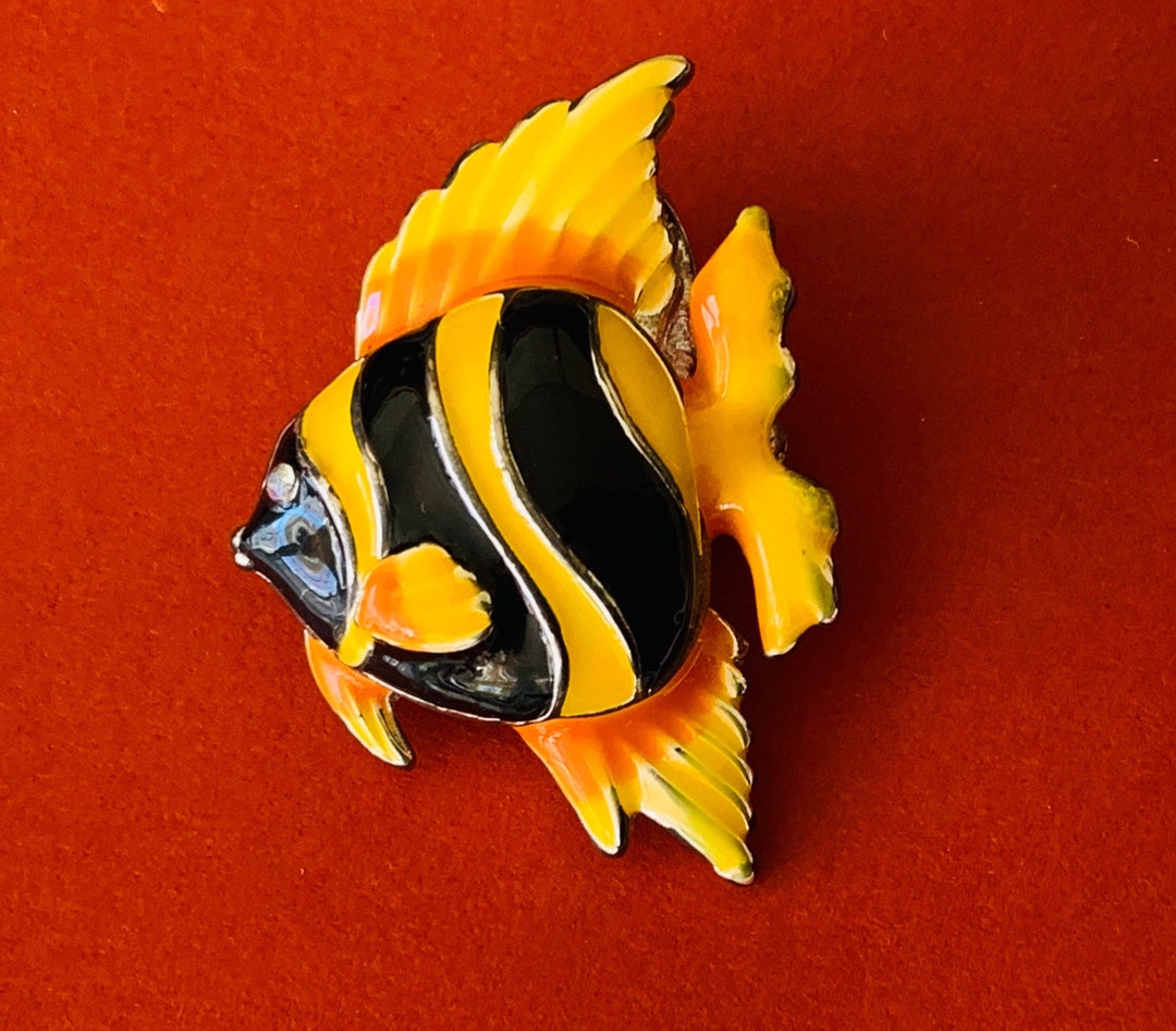 Bright Yellow and Black Striped Angel Fish Pin Pendant - Etsy