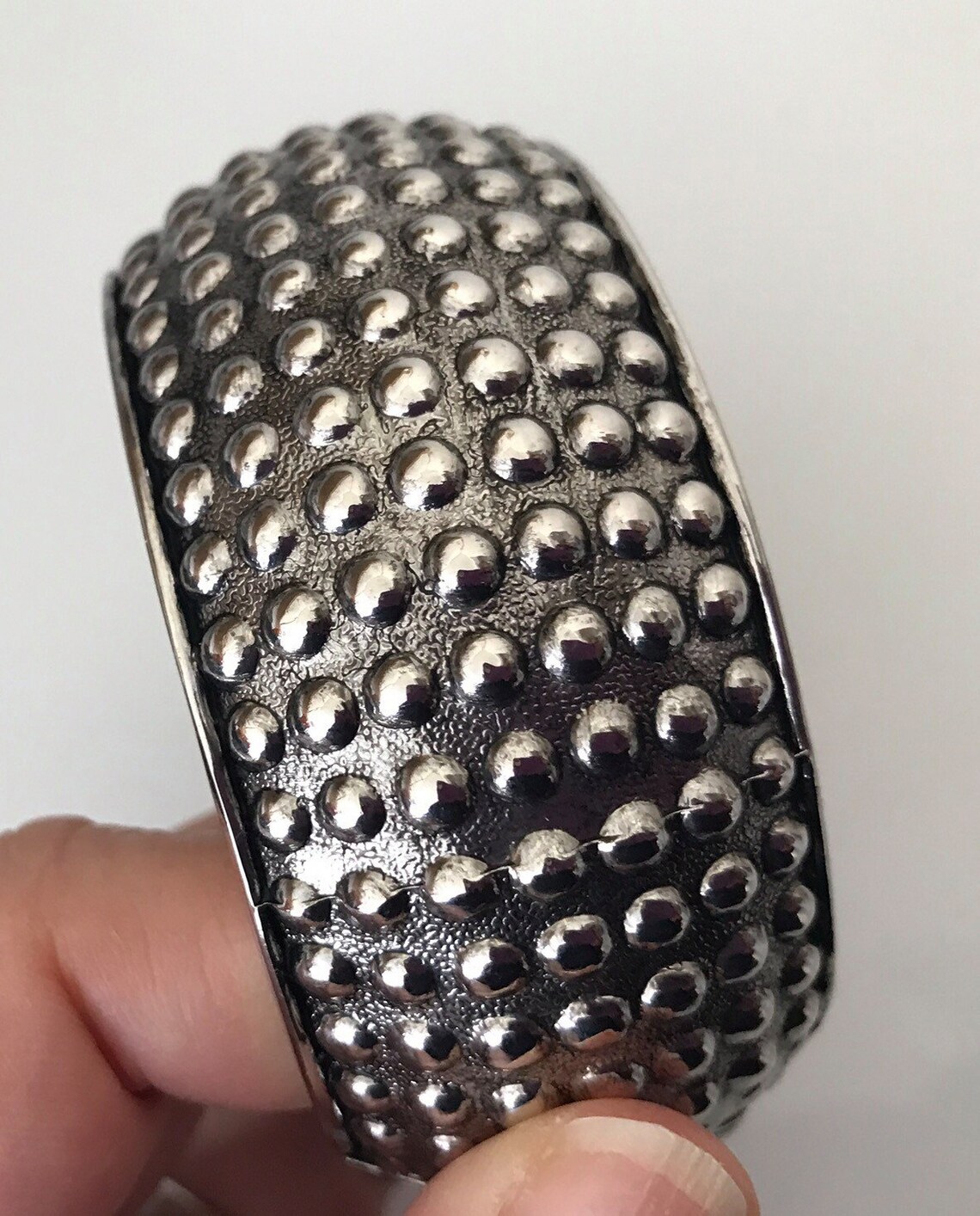 Dotted Silver Tone Hinged Big Bangle - Etsy