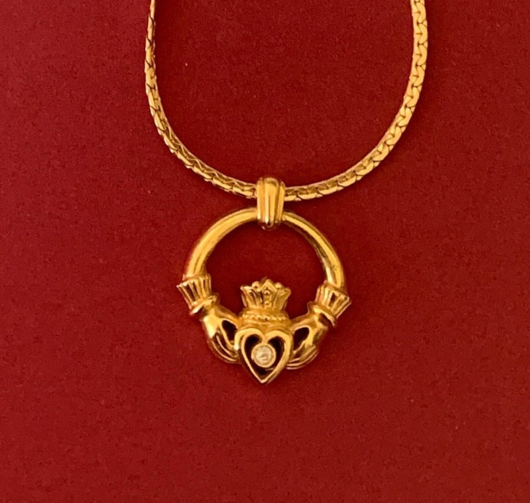 Avon Gold Tone and Clear Rhinestone Celtic Claddagh Design of Hands ...