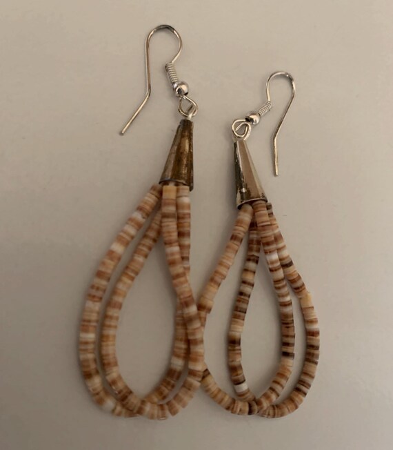 Native American Shell Heishi Double Tear Drop Hoop Da… - Gem
