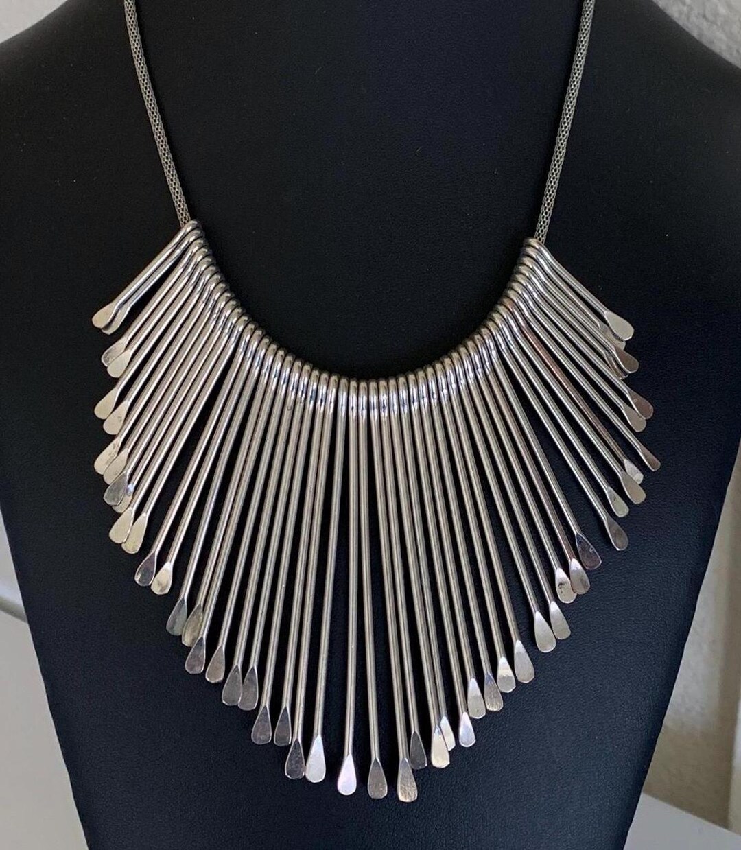 Funky Chunky Silver Tone Graduated Spoon or Stick Link Collar Necklace ...