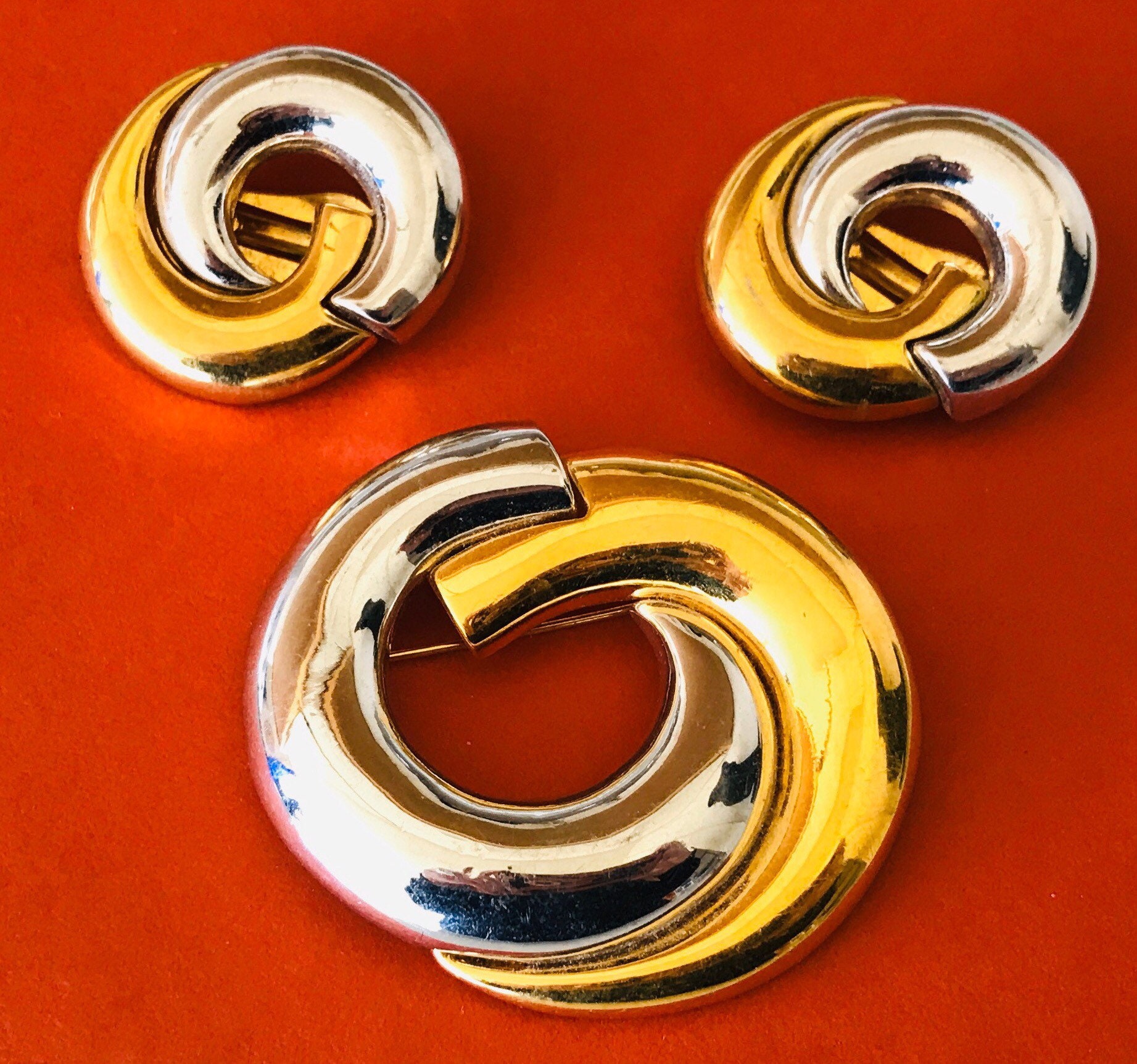 Vintage Chunky Silver and Gold Abstract Brooch and Clip on | Etsy