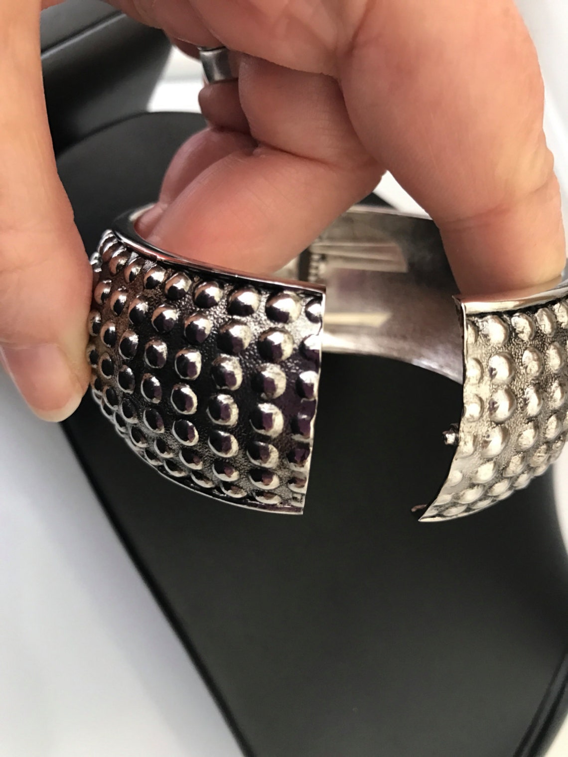 Dotted Silver Tone Hinged Big Bangle - Etsy