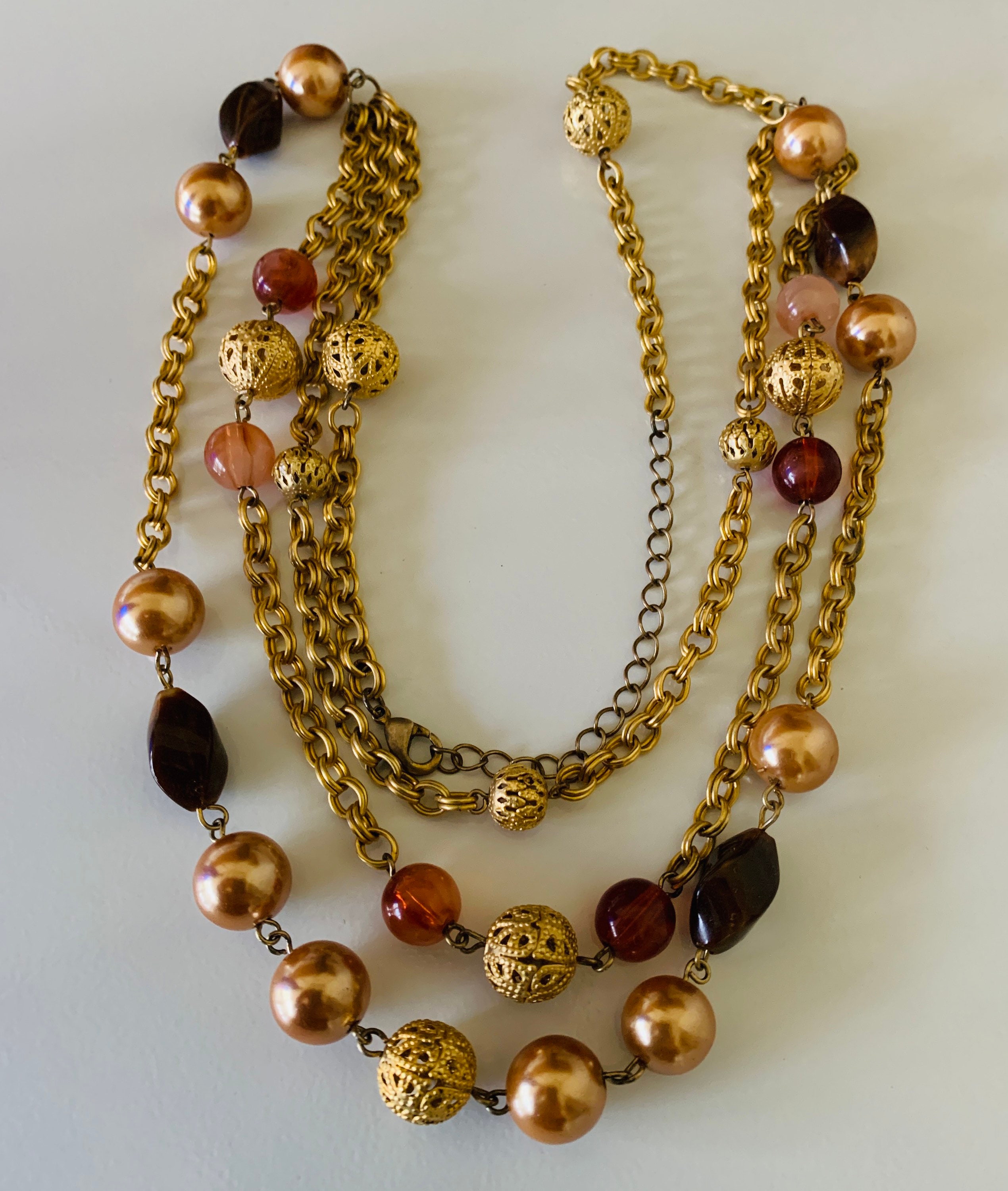 Swag Three Layer Faux Stone Faux Gold Pearl and Gold Filigree Bead ...