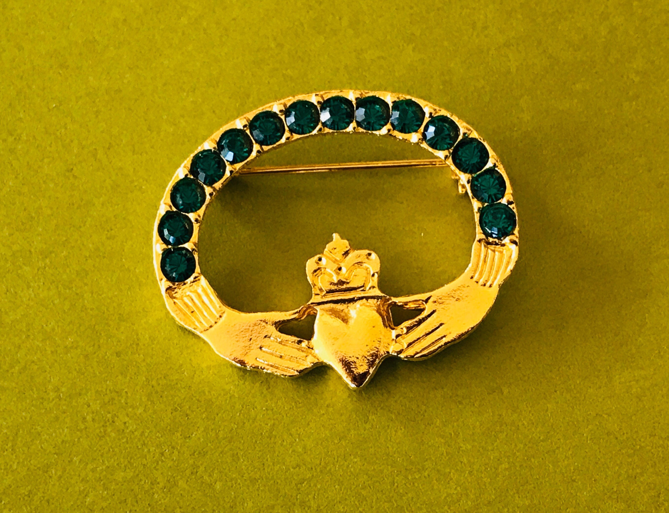 Gold Tone and Green Rhinestone Celtic Claddagh Design of Hands | Etsy