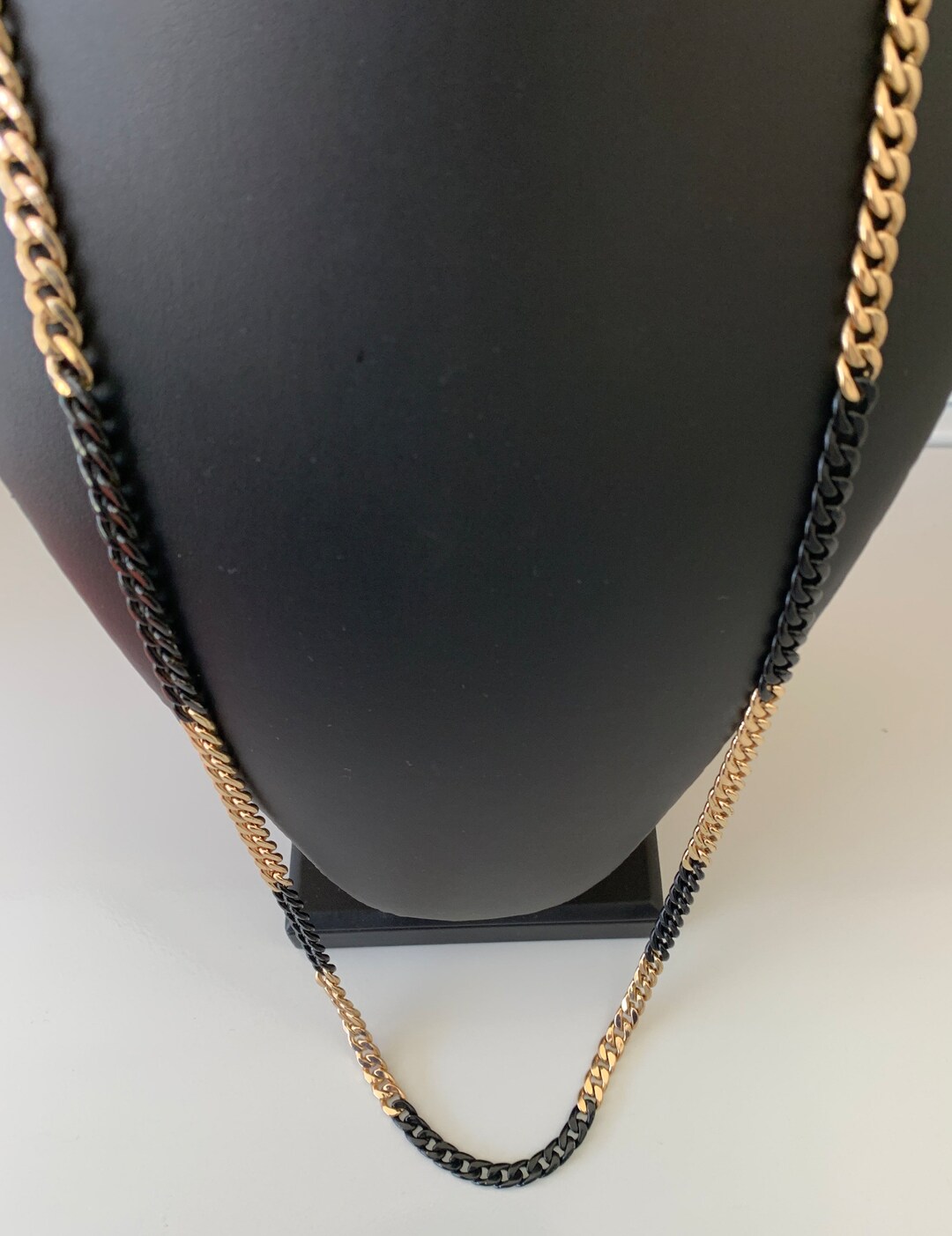 Long Black and Gold Classic Chain Necklace - Etsy