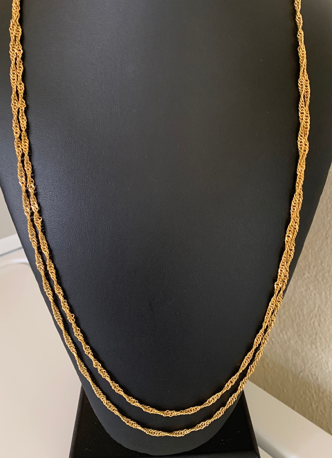 Glittery Gold Twisted Two Layer Chain Necklace - Etsy