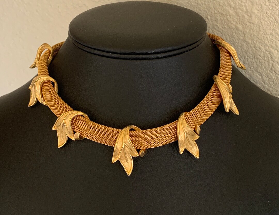 Judy Lee Classy Gold Metal Mesh Collar Necklace With - Etsy