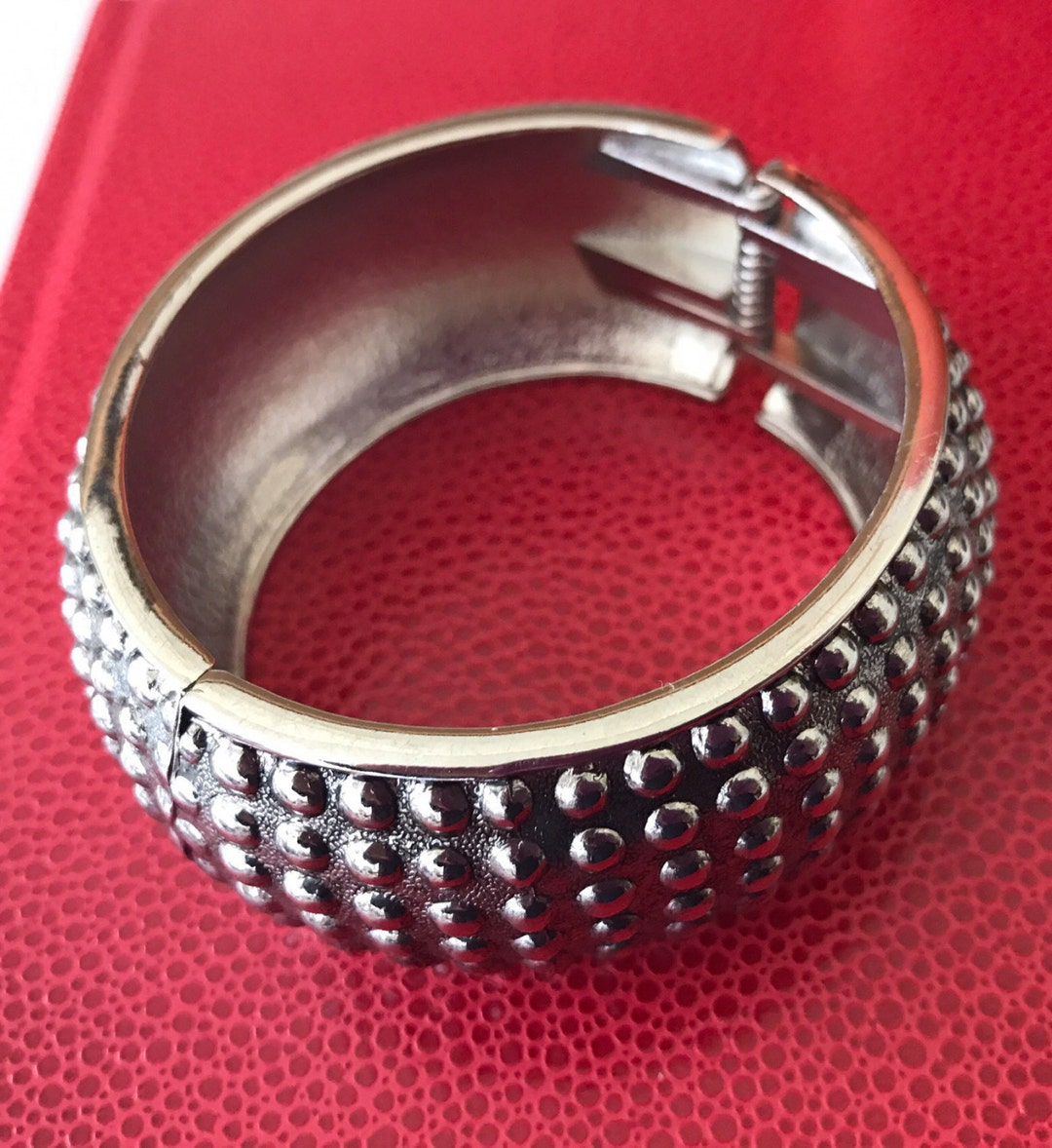 Dotted Silver Tone Hinged Big Bangle - Etsy