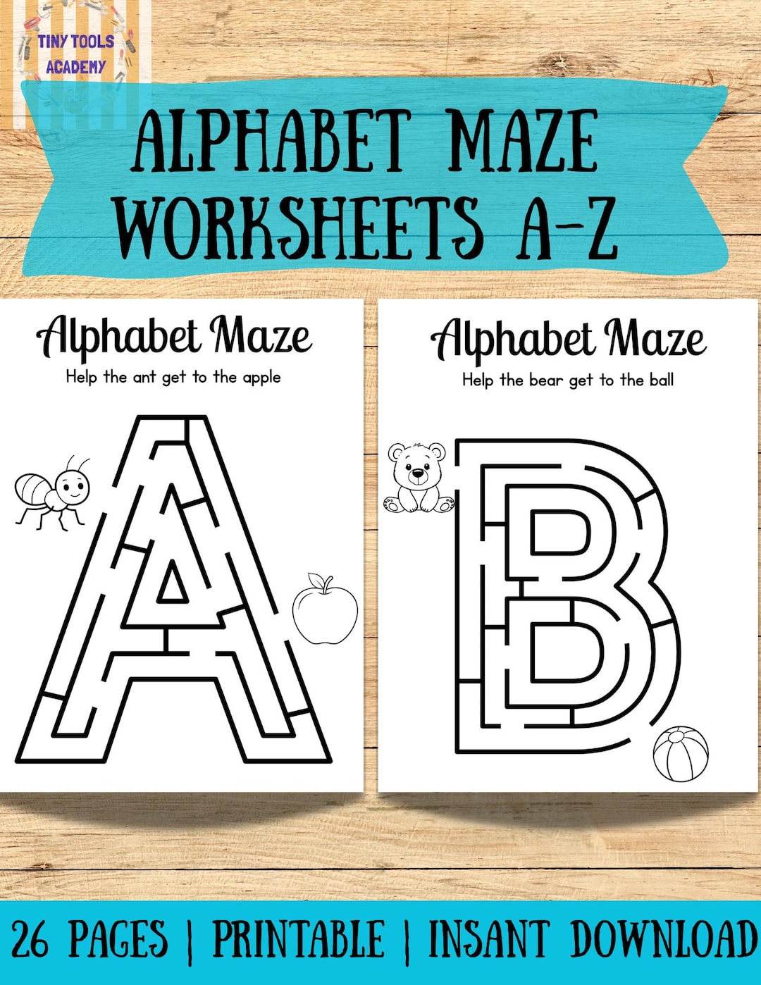Alphabet Maze Worksheets A–Z | Preschool Letter Recognition & Fine ...