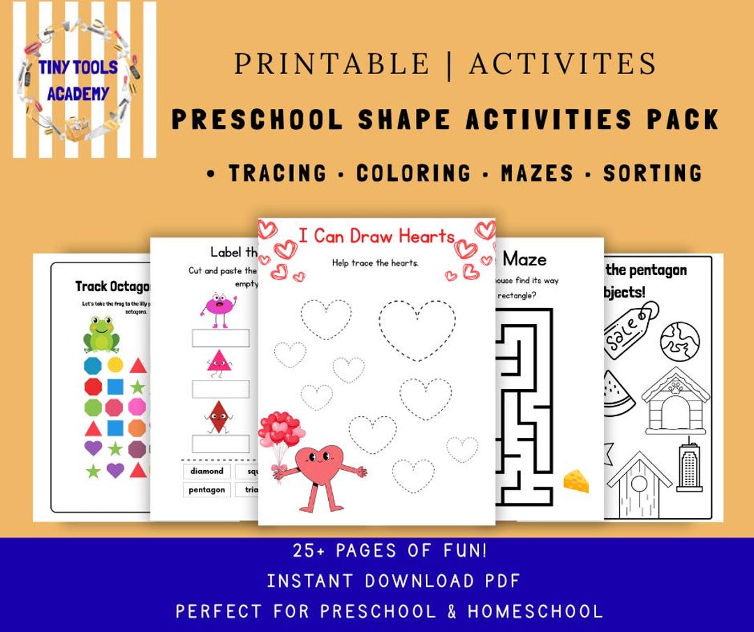 Preschool Shapes Activity Pack: Tracing, Mazes, Sorting (PDF) - Etsy