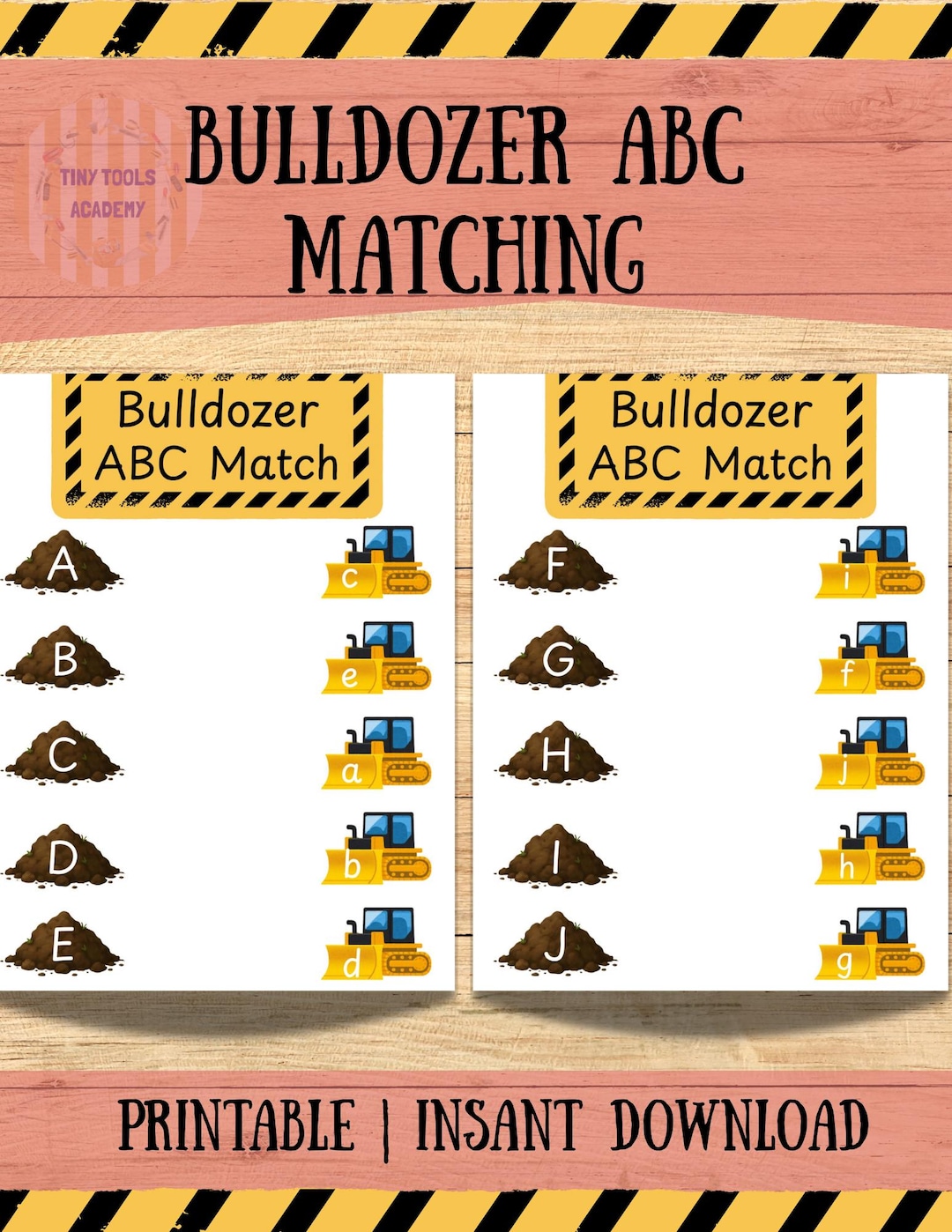 Bulldozer ABC Match | Construction Alphabet Printable (digital Download ...