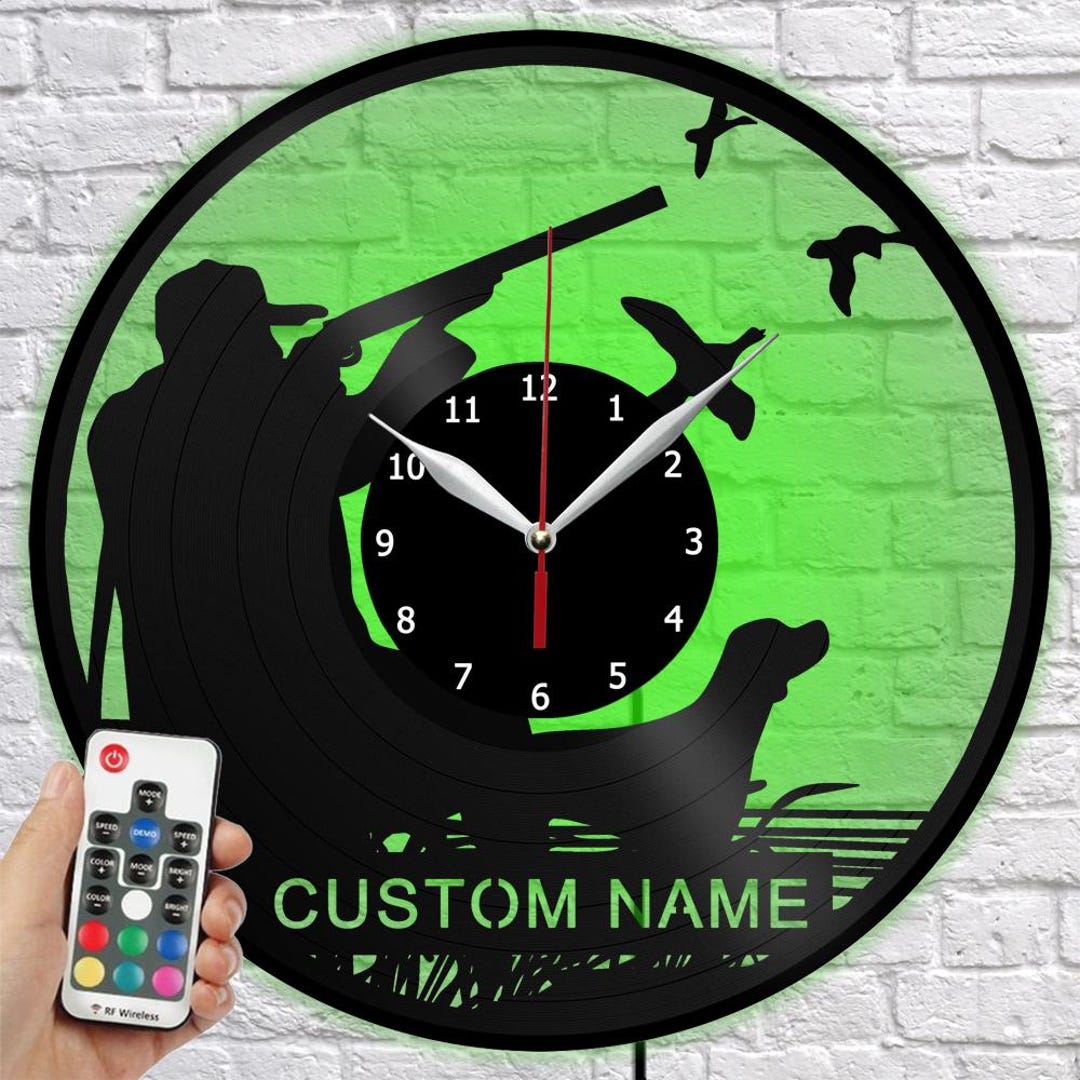 Hunting Personalized Clock Art Wall Duck Hunting Decor Vinyl Record Led ...