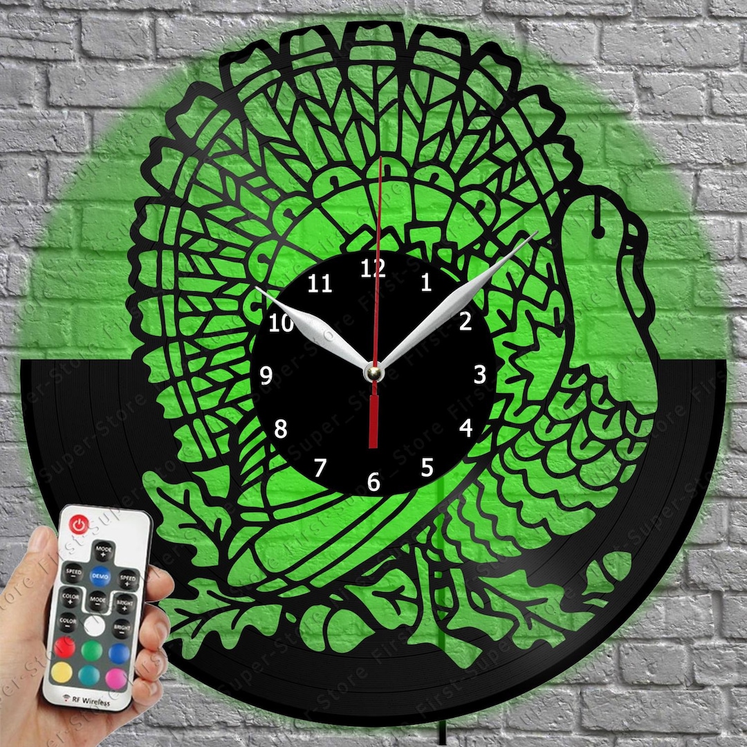 Turkey Clock Art Wall Turkey Bird Decor Home LED Light Vinyl Record ...