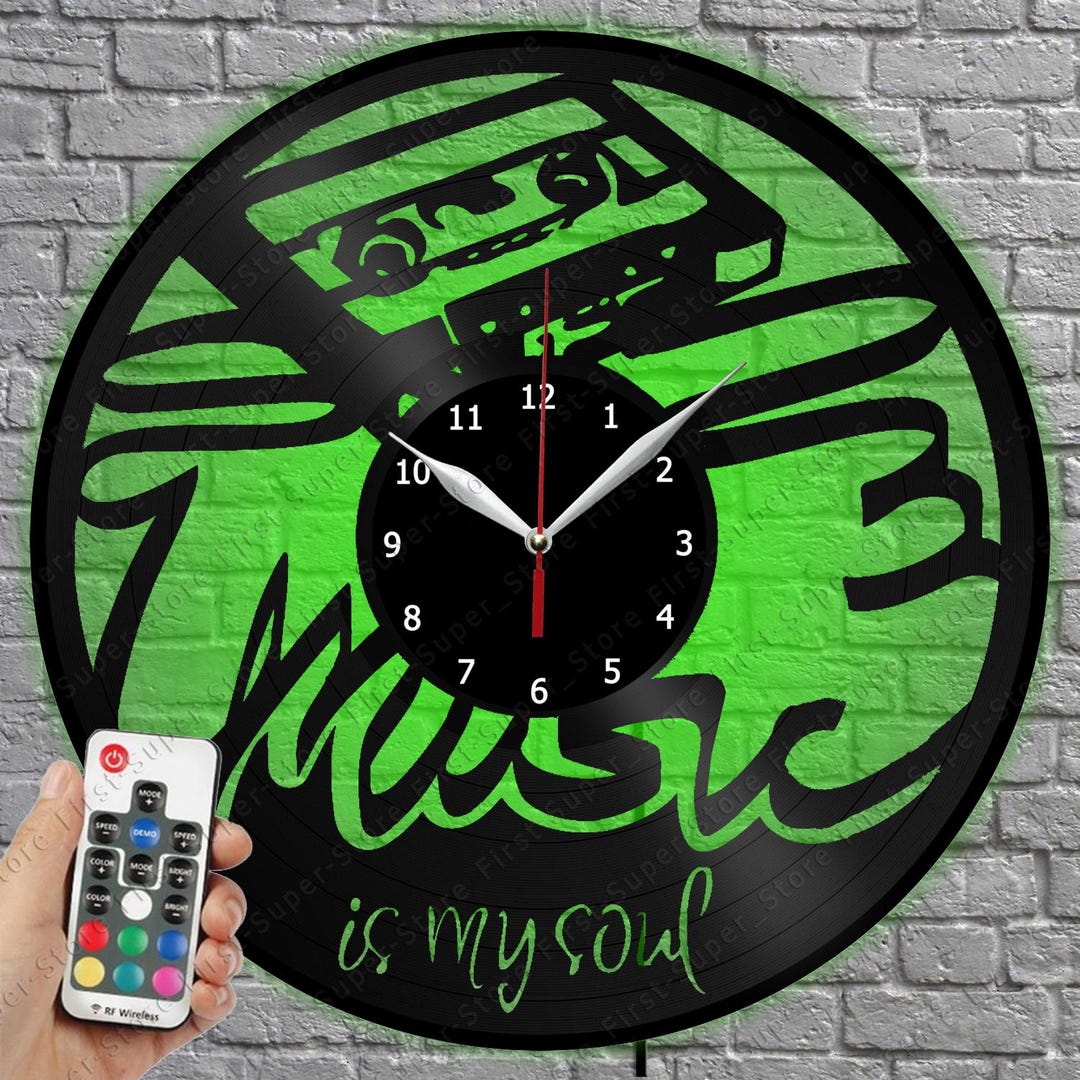 Music is My Soul Clock Art Wall Music Decor LED Light Vinyl Record Wall ...