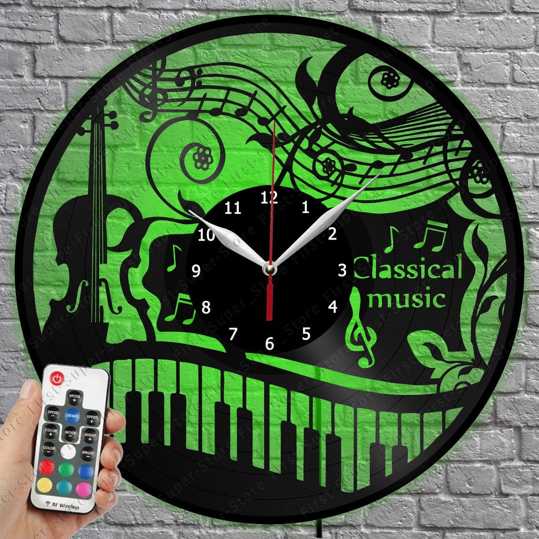 Classical Music Clock Art Wall Music Decor Home LED Light Vinyl Record ...