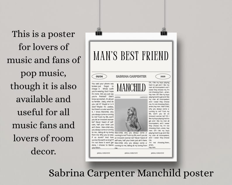 Sabrina Carpenter Manchild Poster | Digital Download Wall Art ...