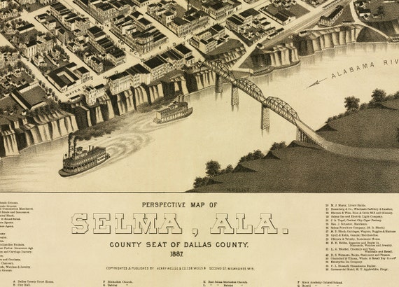 Vintage Map Selma Alabama 1887 | Etsy