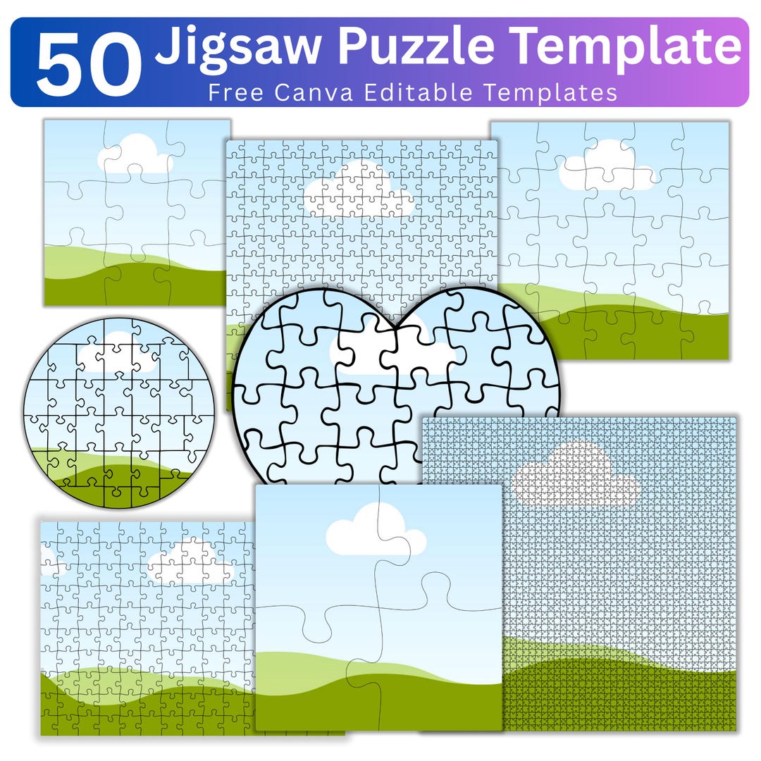 50 Jigsaw Puzzle Canva Templates, Editable Frames (digital Download ...