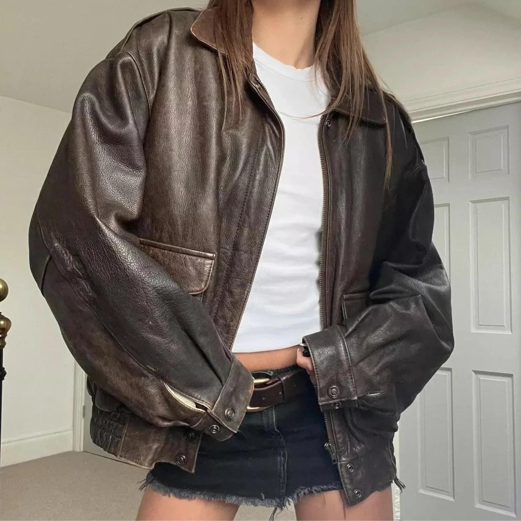 90s Vintage Distressed Leather Jacket: Boxy Oversized Fit - Etsy