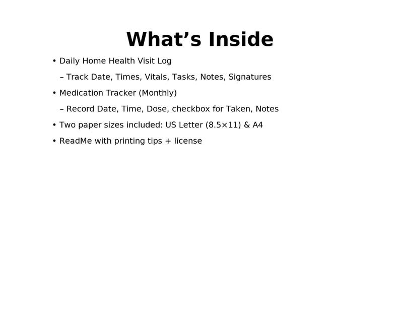 Caregiver Daily Visit Log + Medication Tracker | Printable Home Health ...