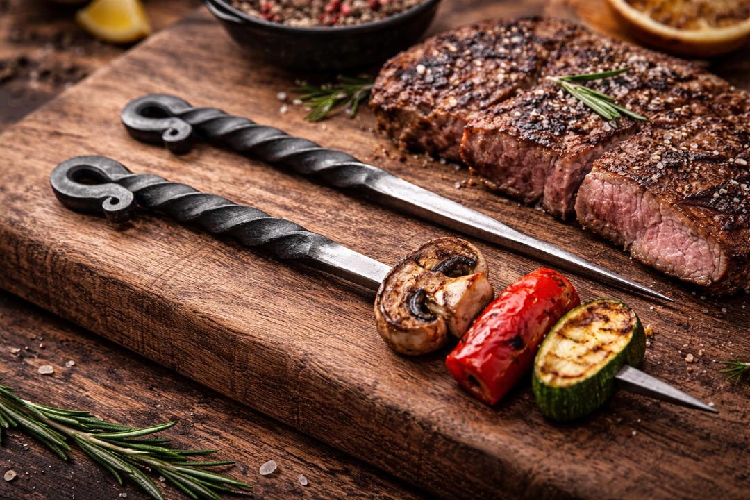 Hand Forged Twisted Food Sticks – Set of 2 | Rustic Kitchen Serving ...