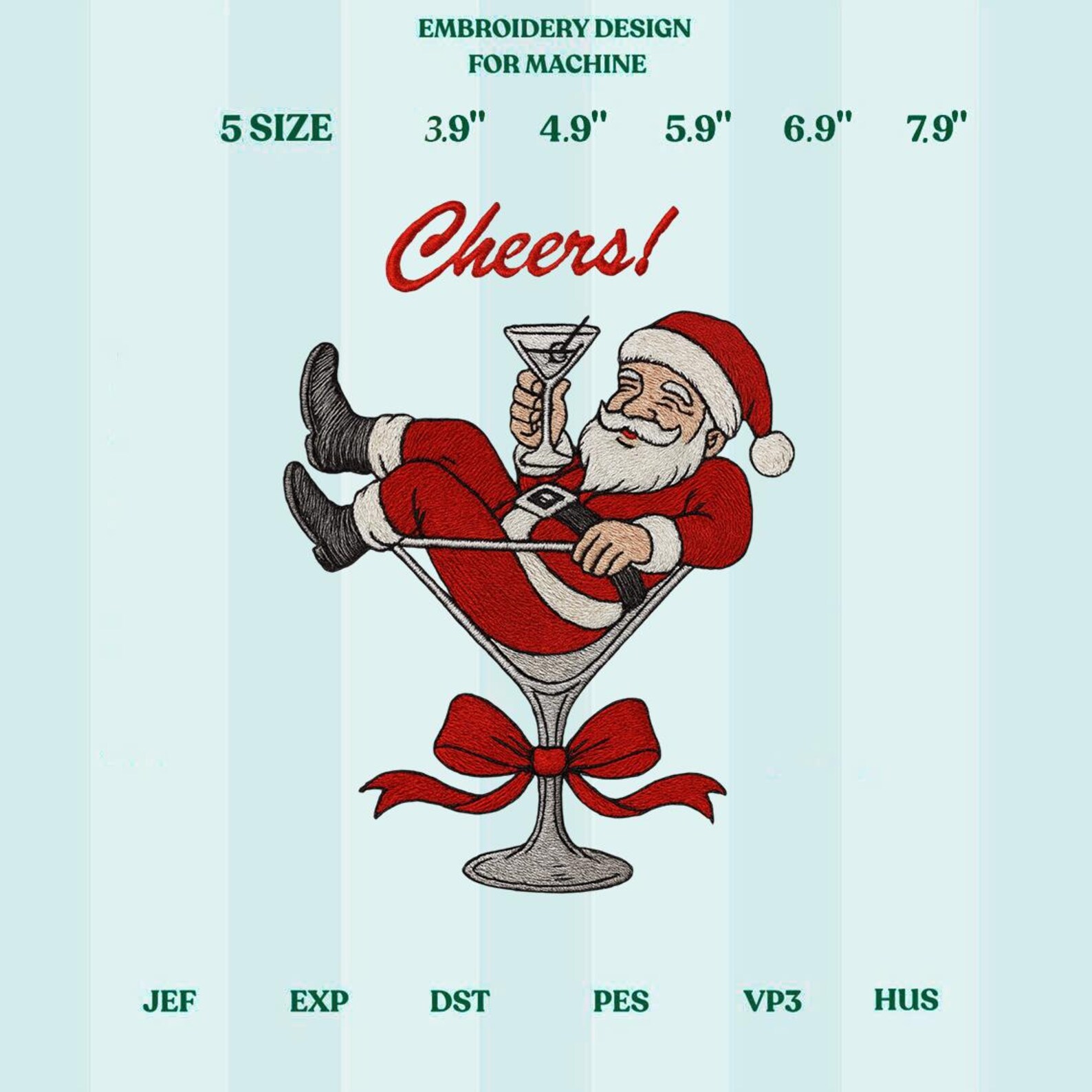 Retro Santa in A Martini Christmas Embroidery Design, Instant Download ...