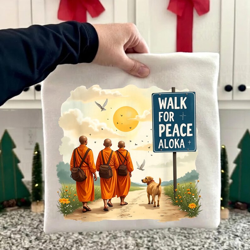 Walk for Peace Monks With Aloka Dog , Buddhist Monks Compassion Tee ...