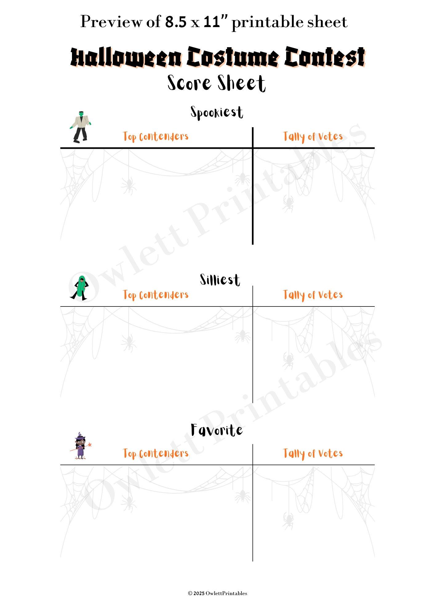 Halloween Costume Contest Voting Cards and Score Sheet - Etsy