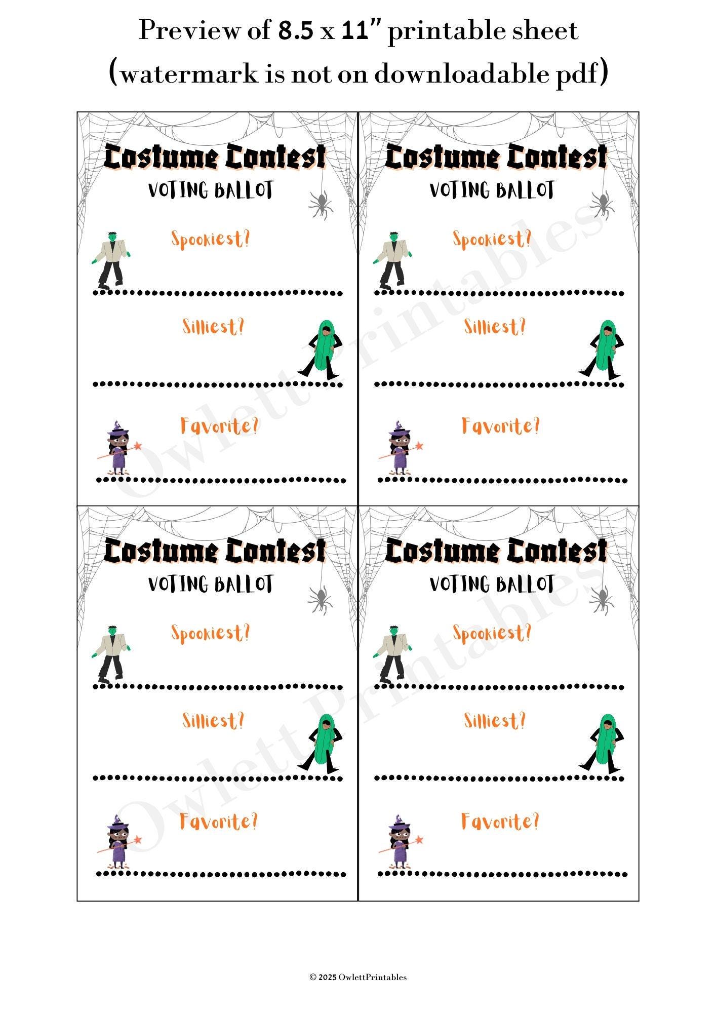 Halloween Costume Contest Voting Cards and Score Sheet - Etsy