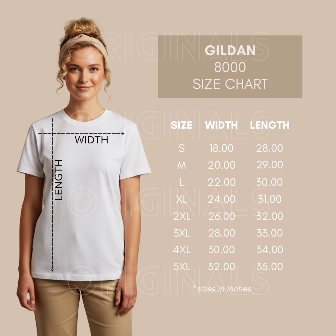 Gildan Size Chart - 8000, Sizing Chart, Gildan Size Chart, Gildan 8000 ...