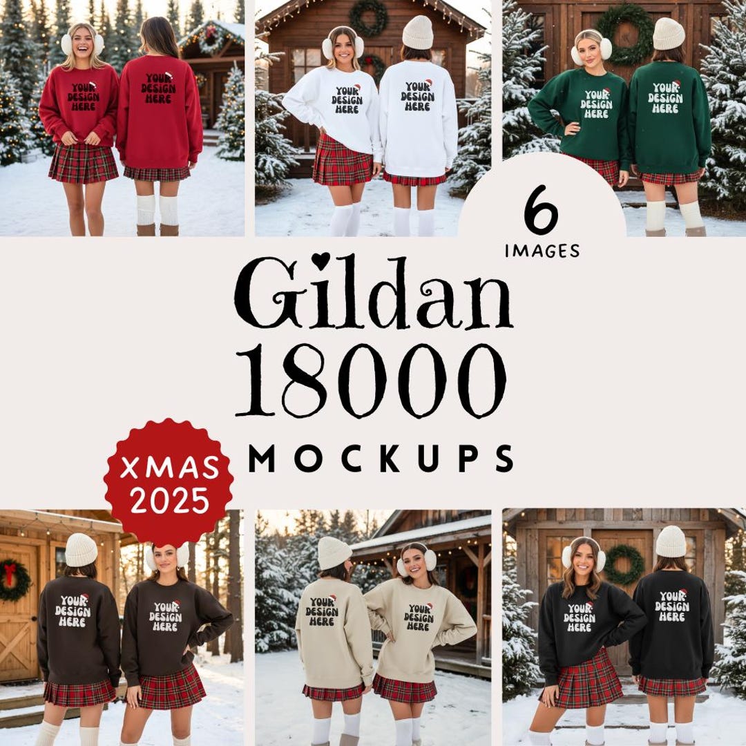 Christman Gildan 18000 Mockup Bundle, Christmas Mockups, Front Back ...