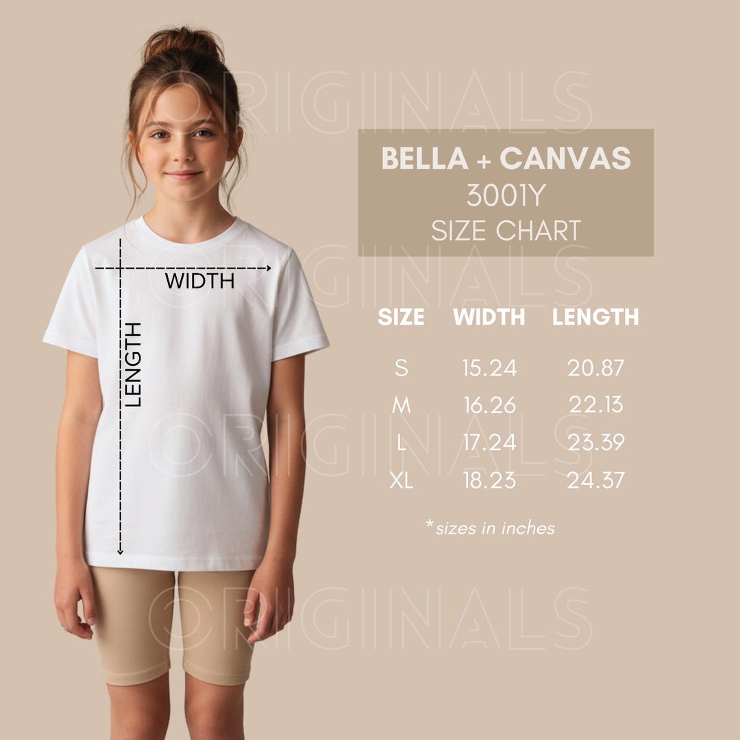 Bella Canvas Size Chart - 3001Y Size Chart, Size Chart, Sizing Chart ...
