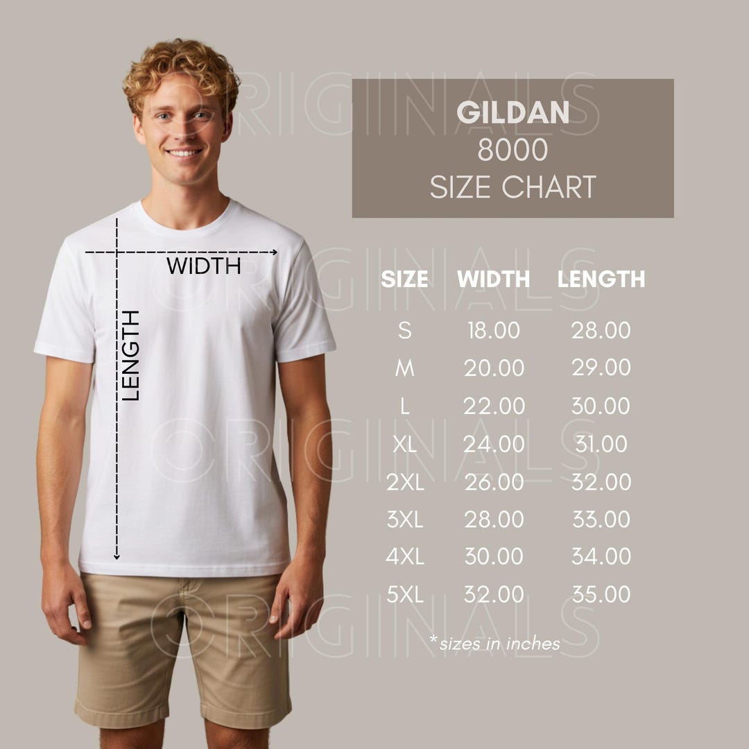 Gildan Size Chart - 8000, Sizing Chart, Gildan Size Chart, Gildan 8000 ...
