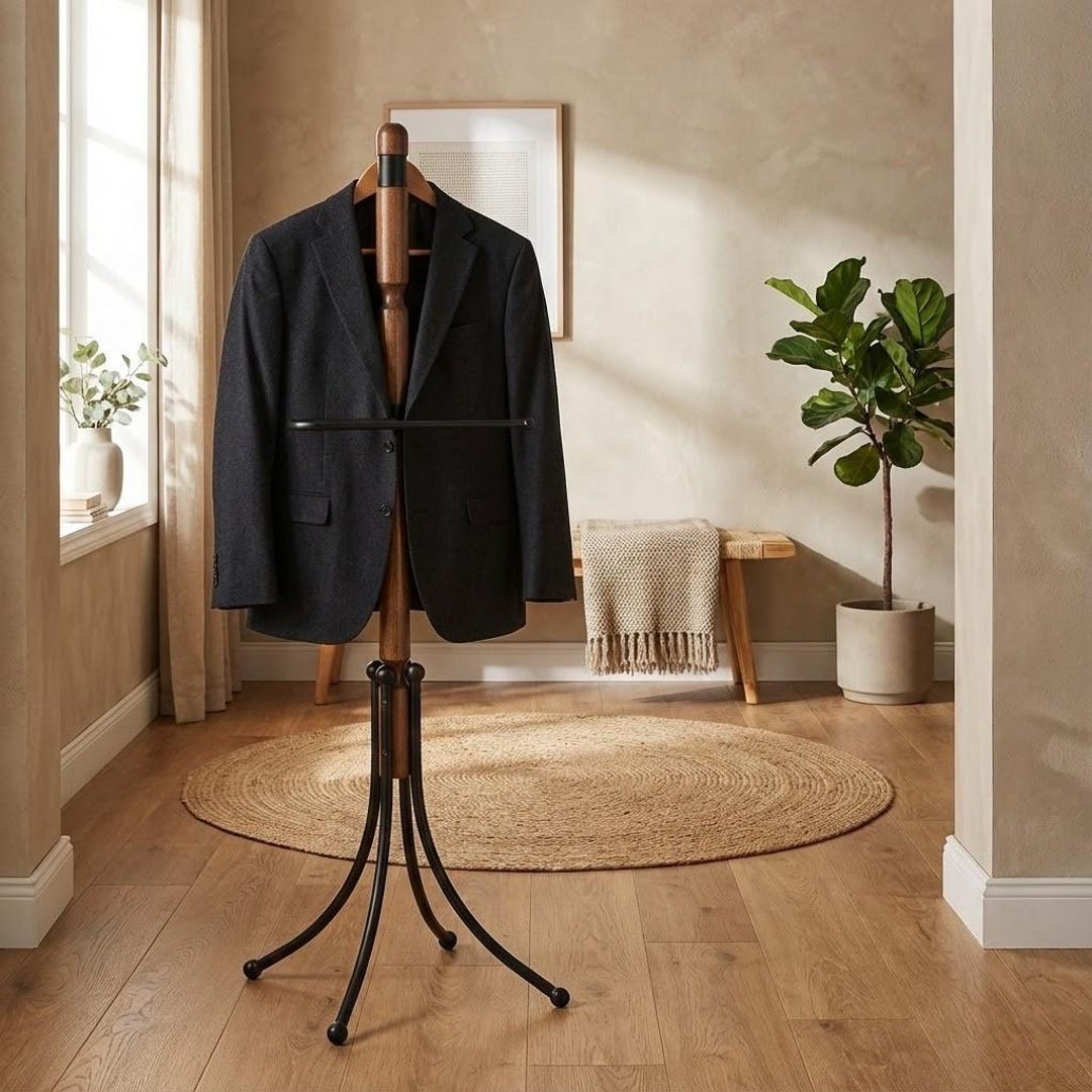 Handcrafted Walnut Valet Stand | Solid Beech Wood & Black Metal ...