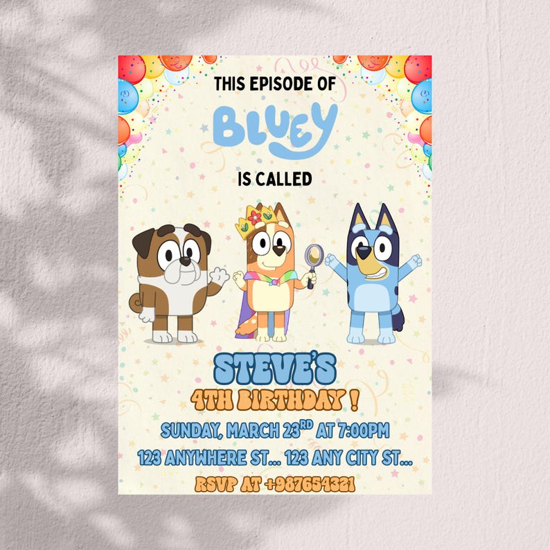 Editable Bluey Birthday Invitation Template: Kids Party Invite (digital ...