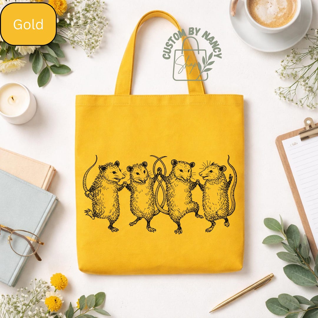 Opossum Dancing Tote Bag Canvas, Funny Goblincore Tote Bag, Cottagecore ...
