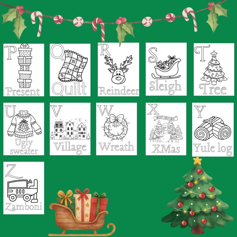 Abcs of Christmas Coloring Pages, Children's Coloring Book ...