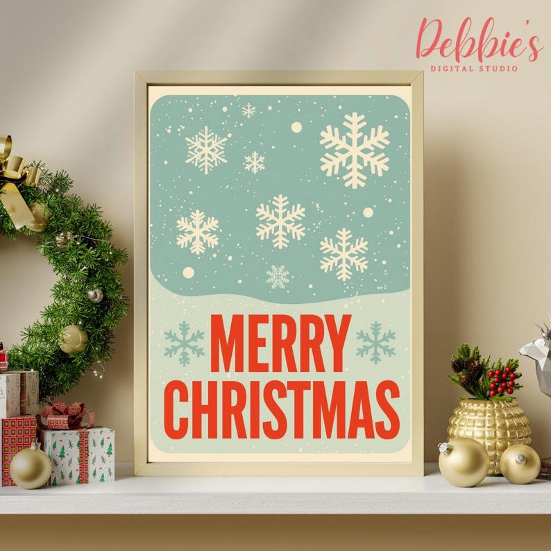 Retro Christmas Posters – Vintage Holiday Wall Art Set, Mid Century ...