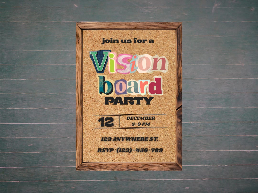 Vision Board Party Invitation, Trendy Corkboard, Editable Canva ...