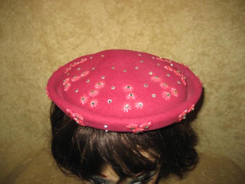 Vintage 50s Doris Hat Top of Head Raspberry Pink - Etsy